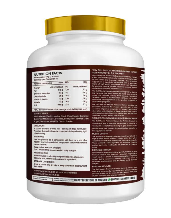 Bull Muscle Premium Gainer 3Kg Combo - Protein Crush